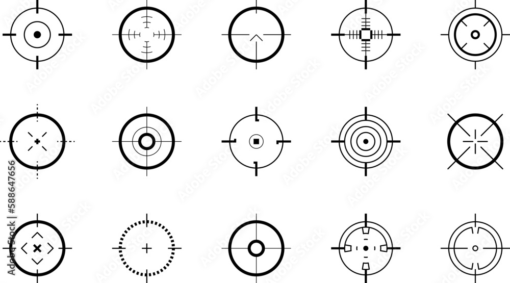 Vektorová grafika „Crosshair gun sight vector icons set. Bullseye ...