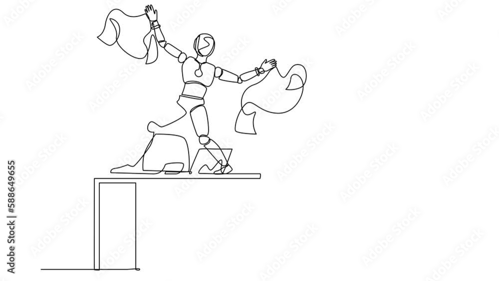 Self drawing animation of single line draw robot dancing on desk ...