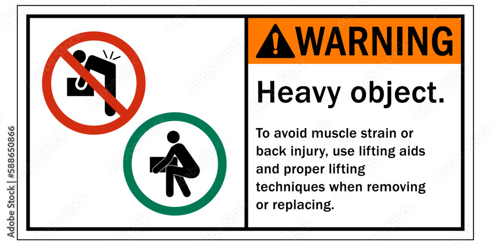 Lifting safety sign and labels heavy object. To avoid muscle strain or ...