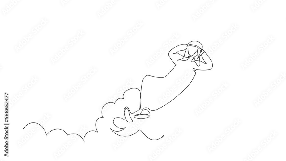 Self drawing animation of single line draw Arabian businessman relaxing ...