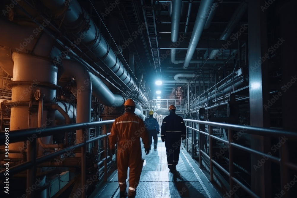 Inside a refinery .Workers in the oil field, the petrochemical industry ...