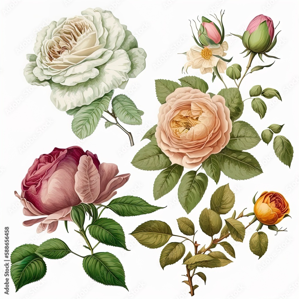 English garden rose isolated on white background clipart. generated by ...