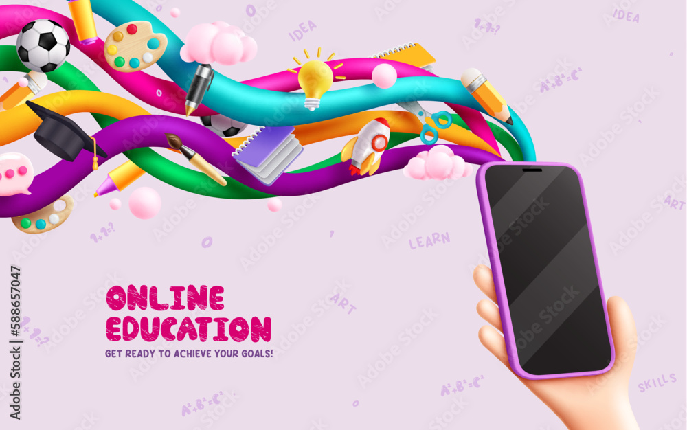 Online education vector concept. Online education text with mobile ...