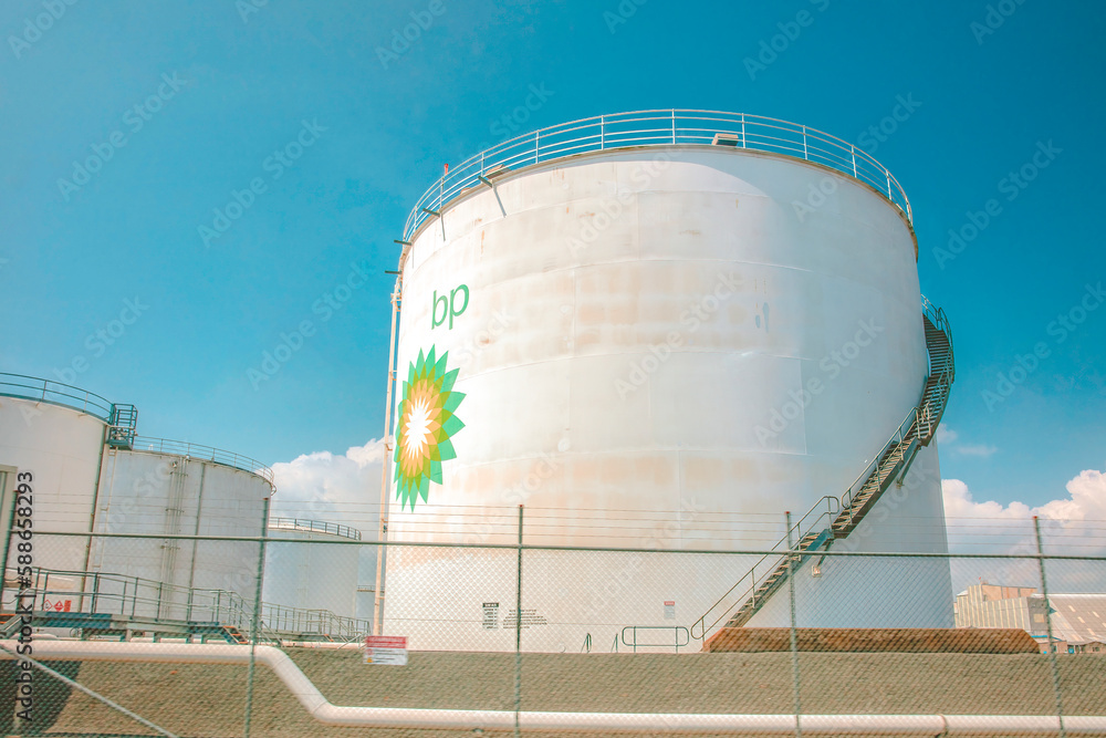 bp oil storage tanks in Port Tauranga, New Zealand Stock Photo | Adobe ...