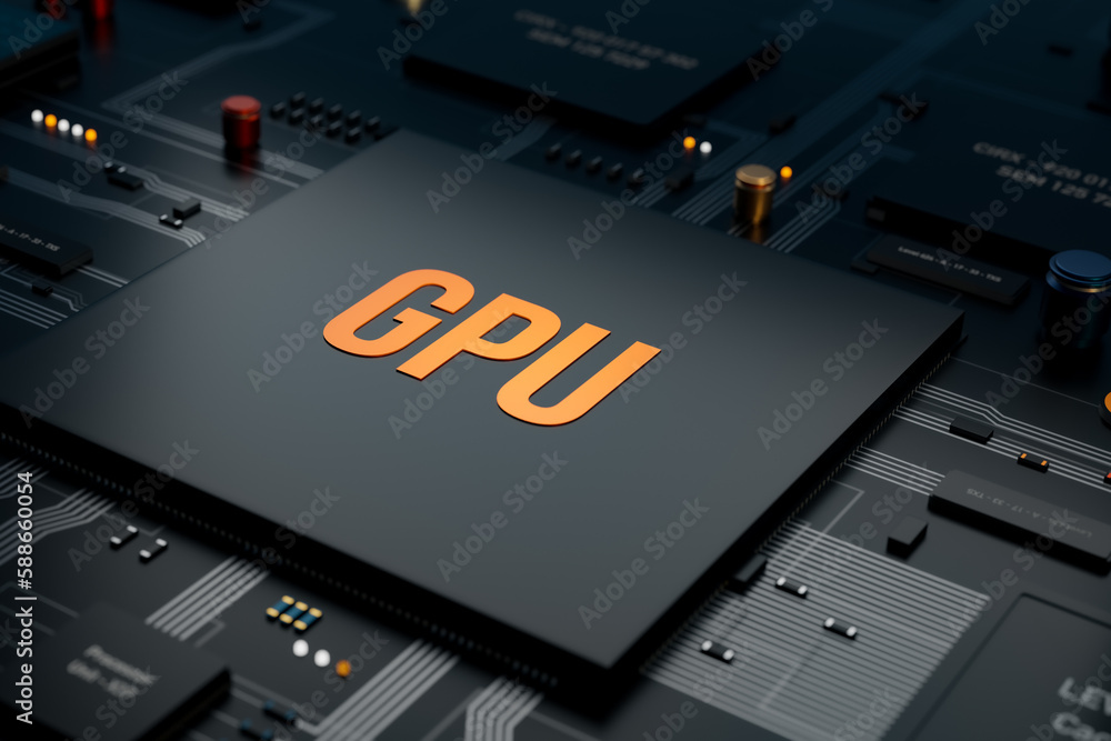 GPU processor on the motherboard. Graphics processing unit accelerates ...