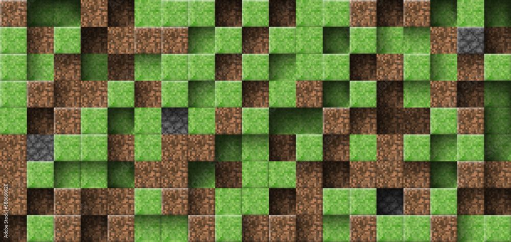 Pixel Style 3d Abstract Cubes Video Game Vector Geometric Mine Mosaic Pattern Landscape Of