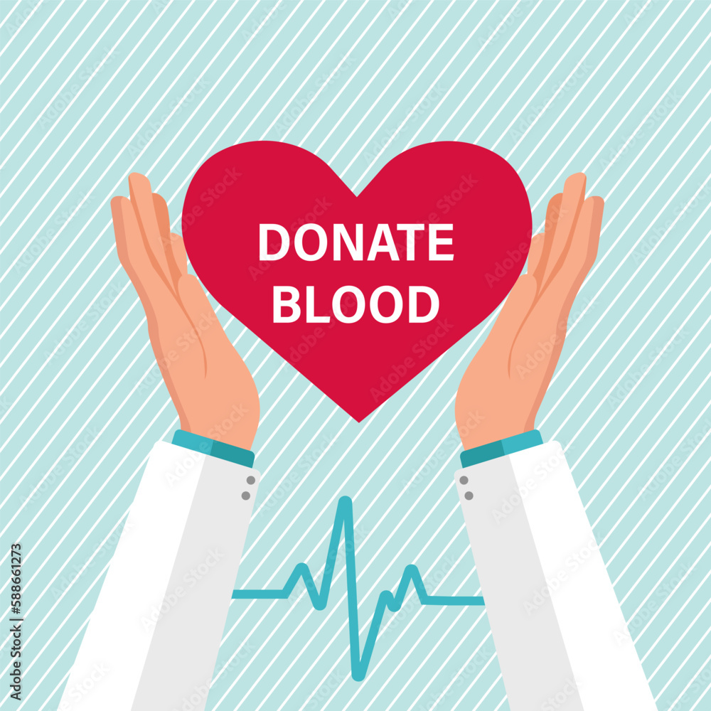 Text Donate Blood. Poster for World Blood Donor Day. Concept heart and ...