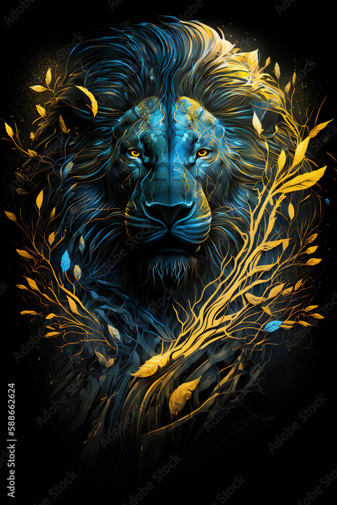 T-shirt design with lion portrait. Colorful print design of lion head ...