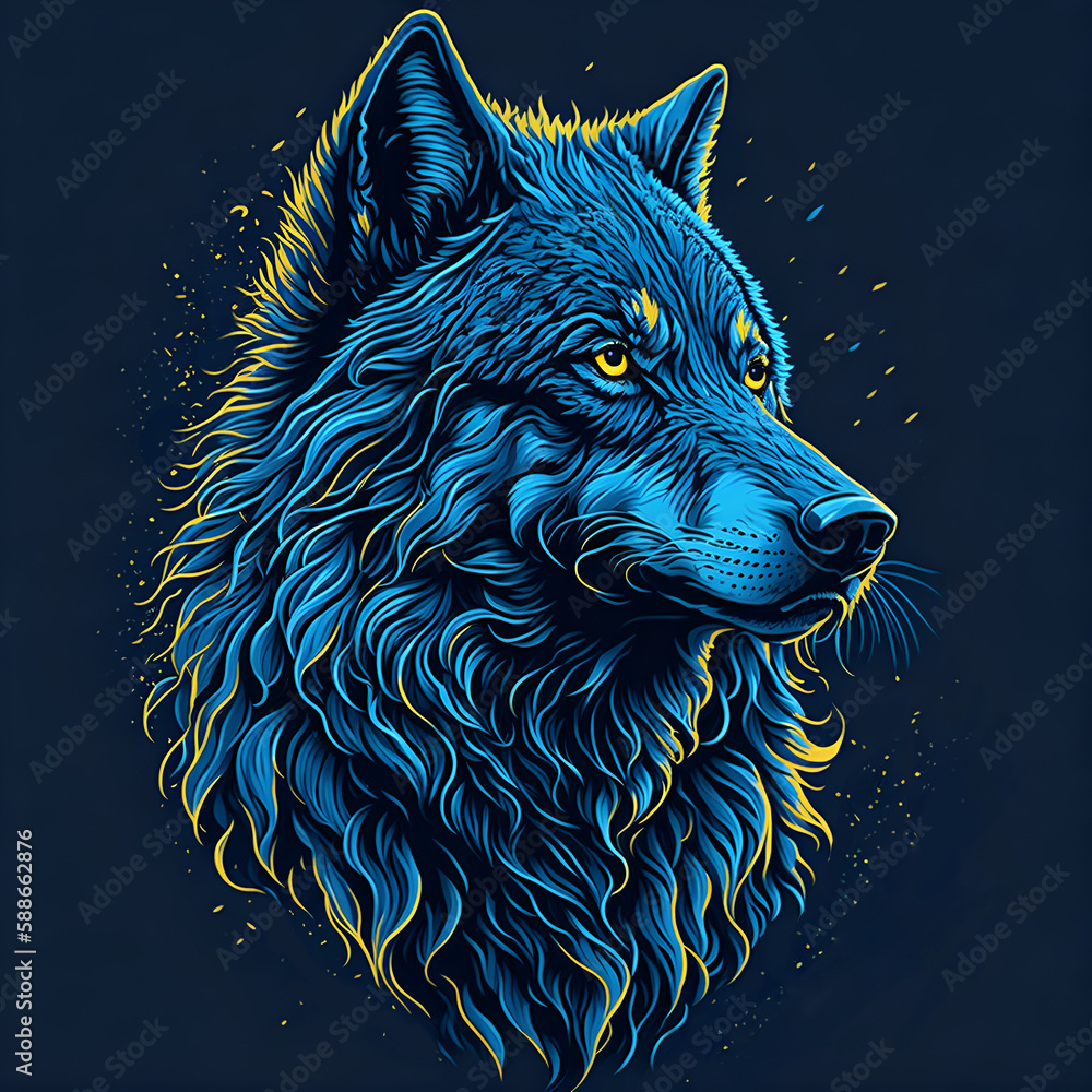 T-shirt design with wolf portrait. Colorful print design of wolf head ...