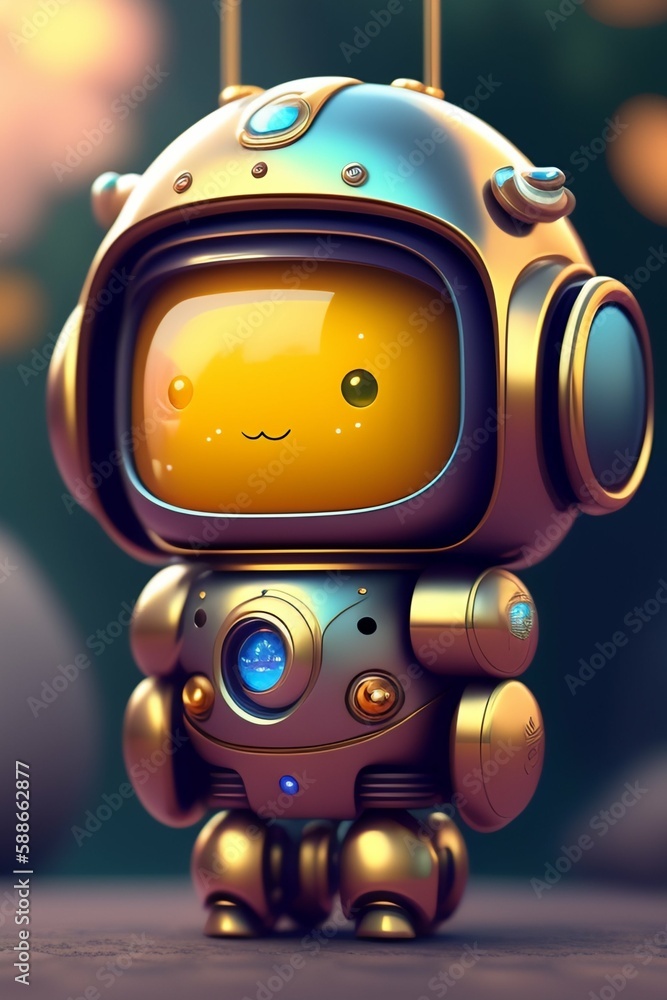 cute little artificial intelligence robot or technology upgrading with ...