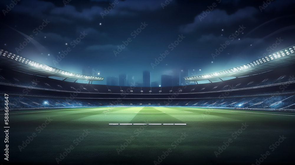 3D render style of a football stadium at night with lights and flares ...
