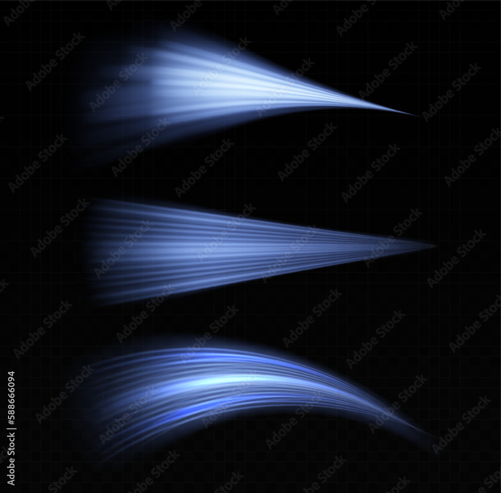 Abstract blue wavy line of light with a transparent background ...