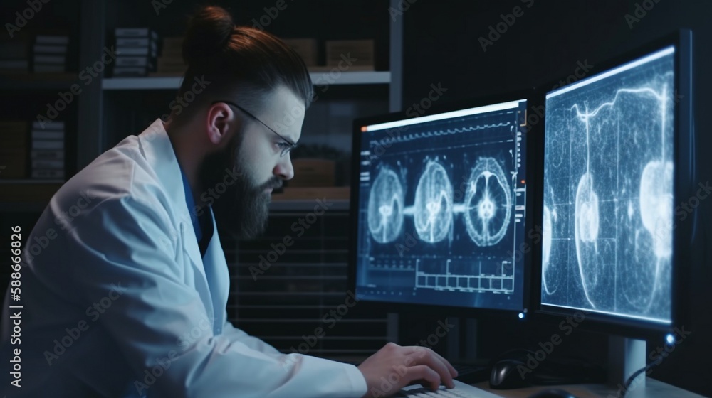 Generative AI with MRI examination of a patient Stock Illustration ...