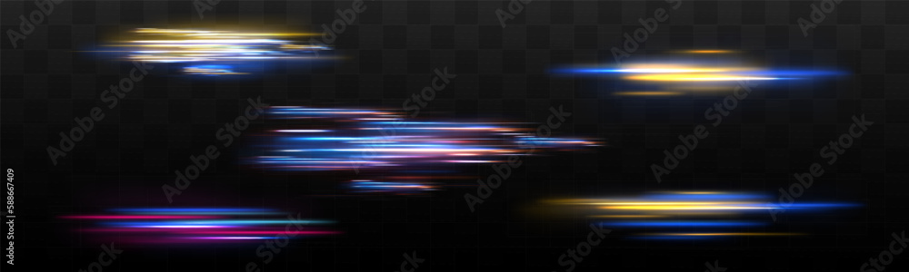 Motion light effect for banners. Blue lines. The effect of speed on a ...