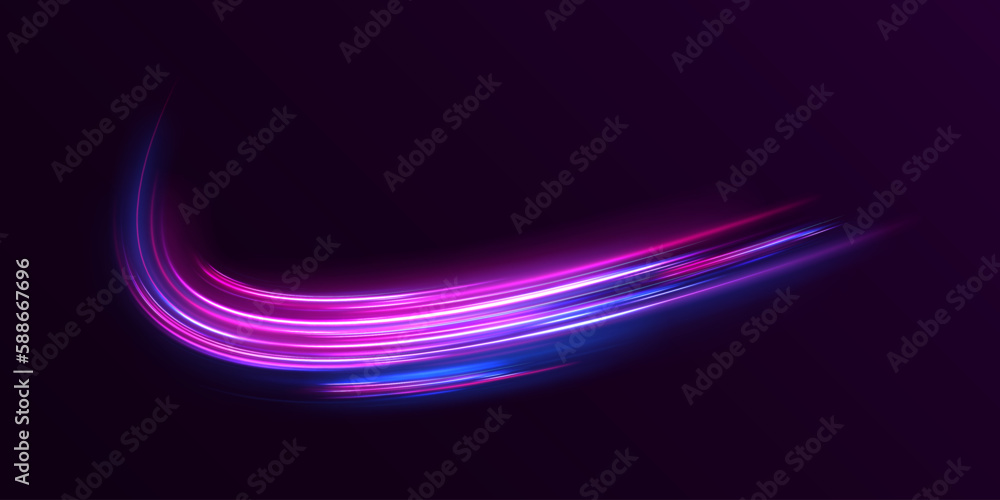 Neon striped light effect with fluid color. Abstract shining wave ...