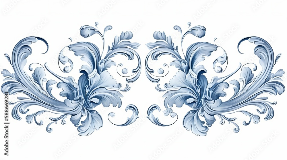 Vintage spring flower summer blue scroll Baroque Victorian frame border ...