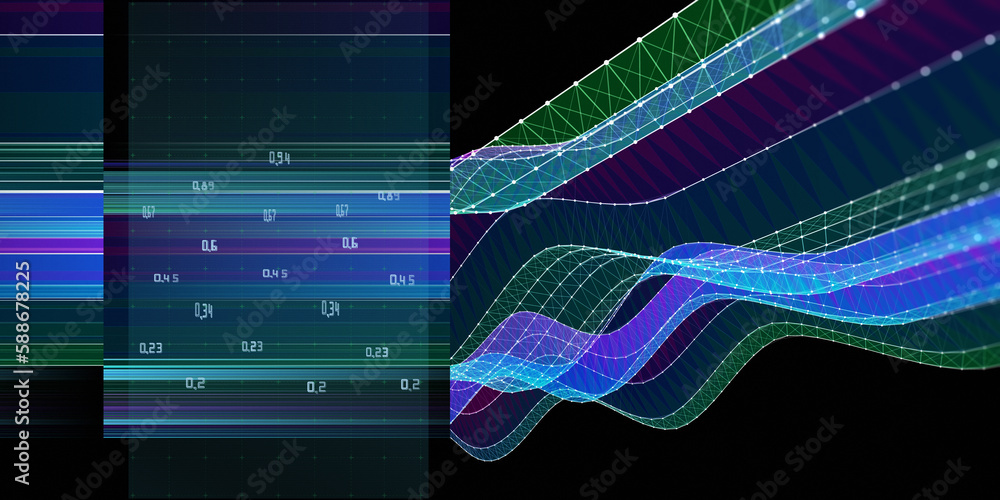 Abstract Background Graph Curved Grid And Blurred Lines Data On Dark Technology Graph With Data 