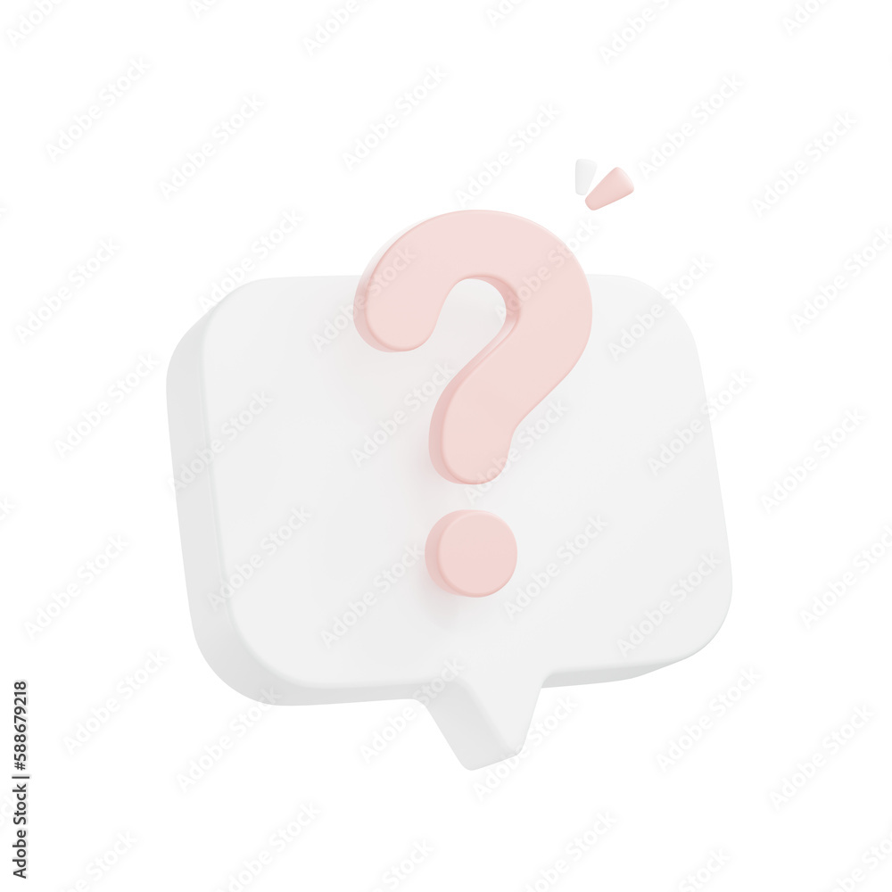 D render Question mark speech bubble icon. Message box with question ...