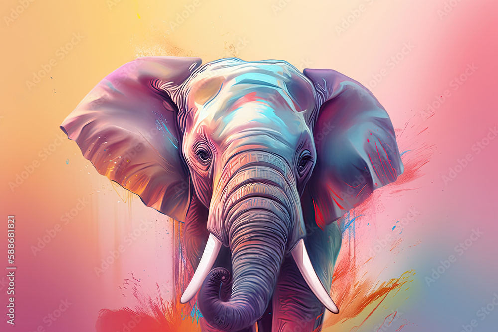 beautiful elephant illustration with a colorful background, Generative ...