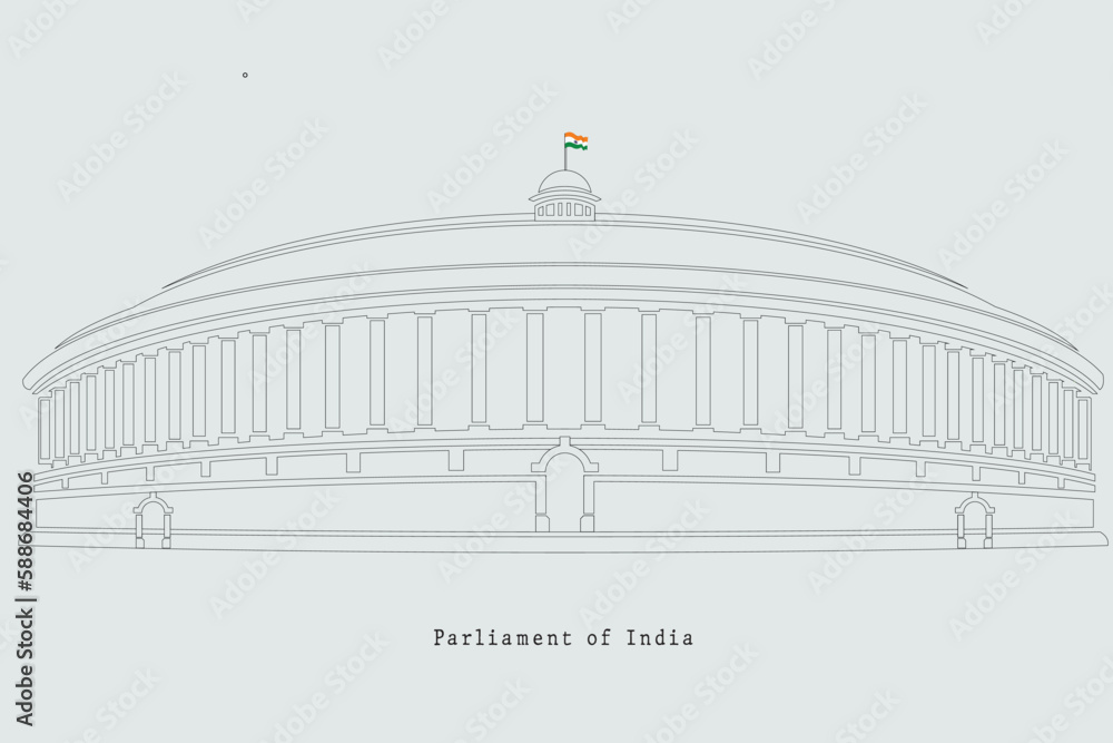 Parliament of India vector illustration, India Landmarks. Icon for map ...