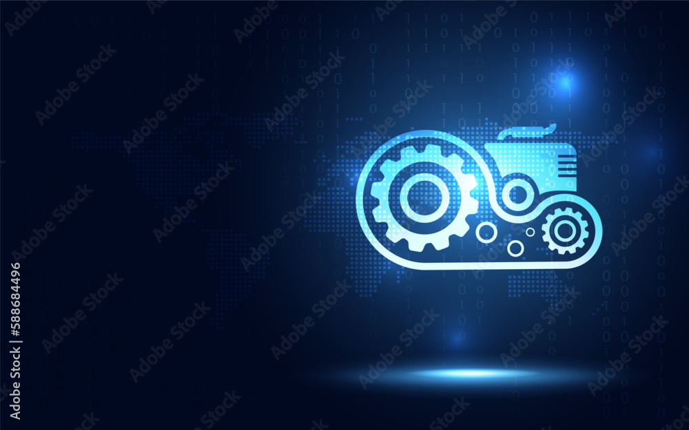 Machine learning on blue abstract background. Technology and artificial ...