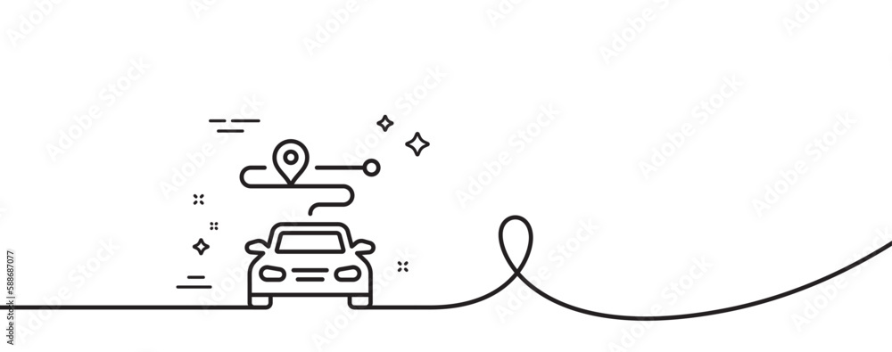Journey line icon. Continuous one line with curl. Road path sign. Car ...