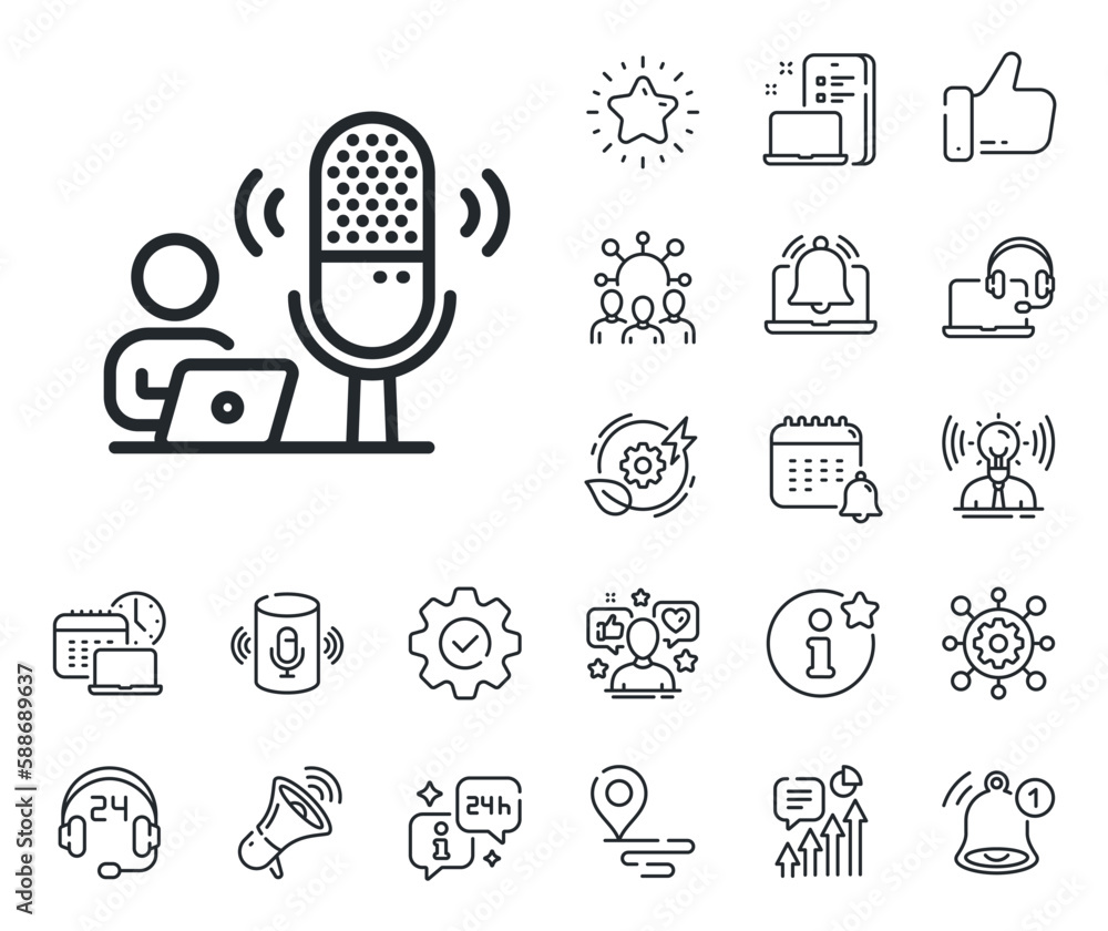 Studio mic sign. Place location, technology and smart speaker outline ...