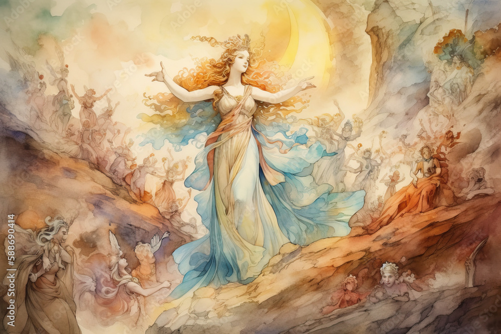 an old painting depicting an ancient Greek goddess of the sea ...