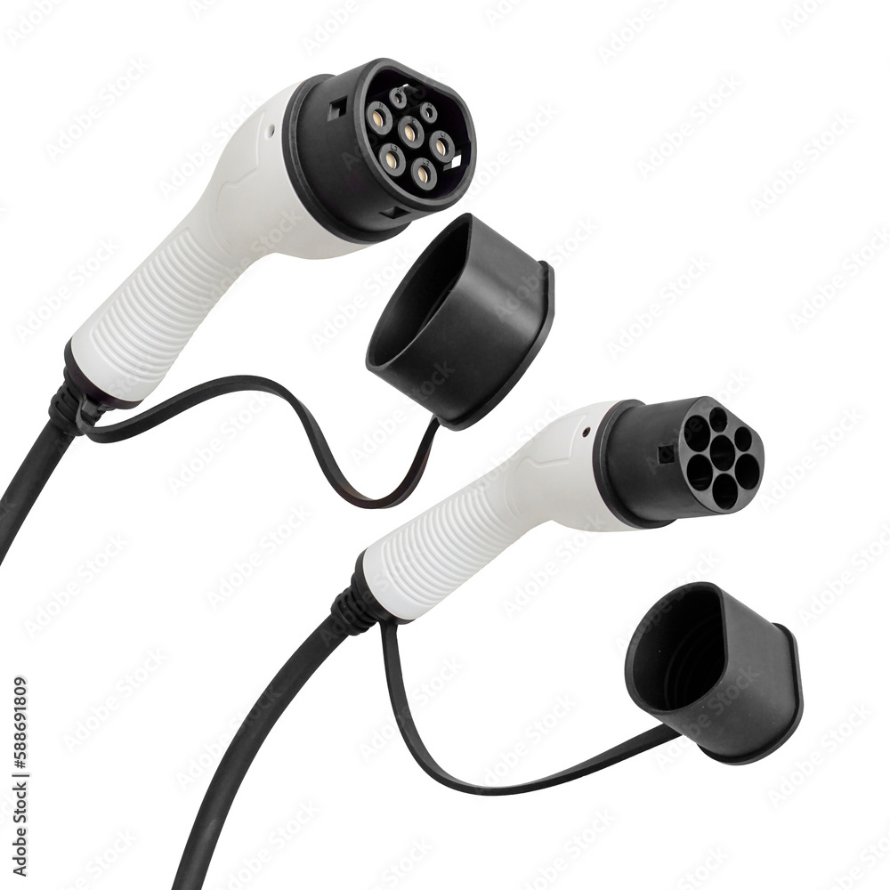 Charger connectors for electric car isolated on transparent background ...