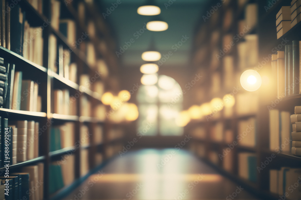 Generative AI image of a empty college library interior space with ...