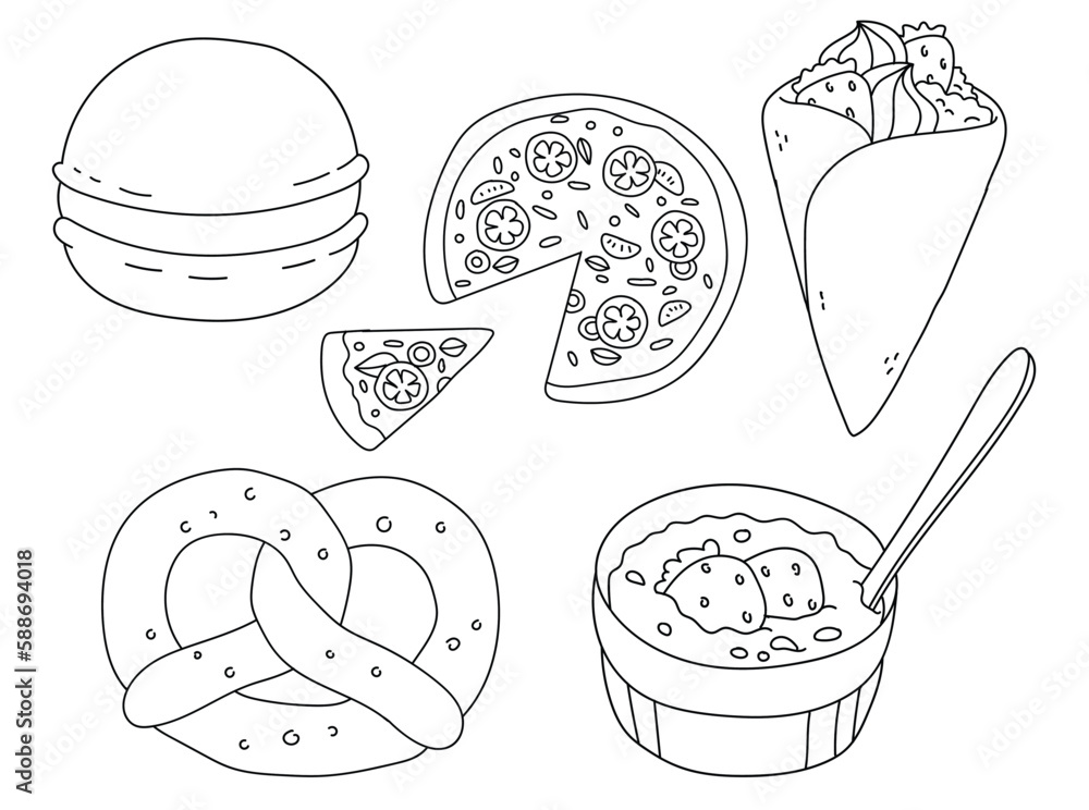 Indulge in our delightful set of food outline illustrations featuring ...
