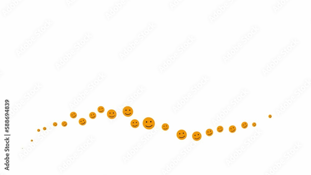 Animated symbols of smileys fly from left to right. A wave from orange ...
