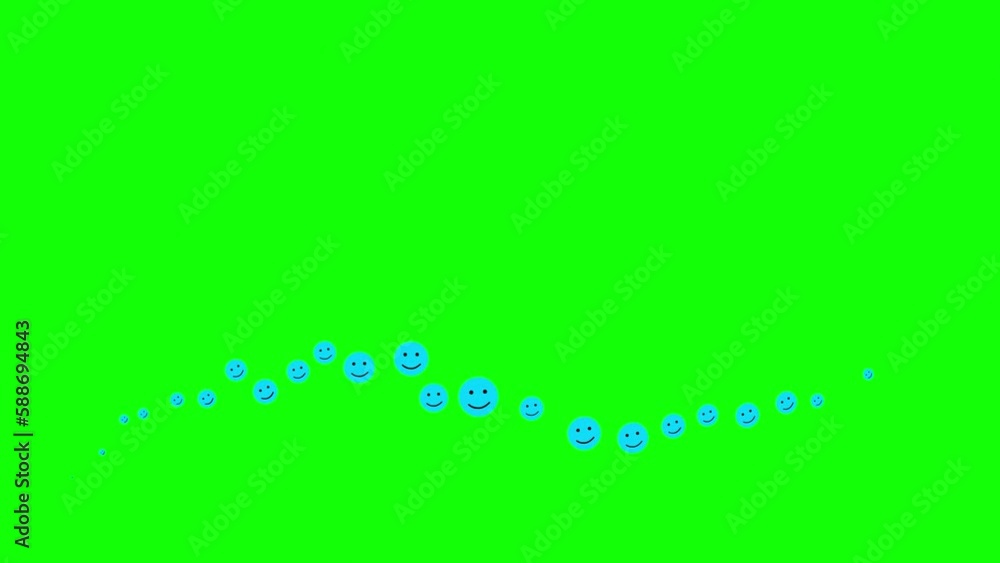 Animated symbols of smileys fly from left to right. A wave from blue ...