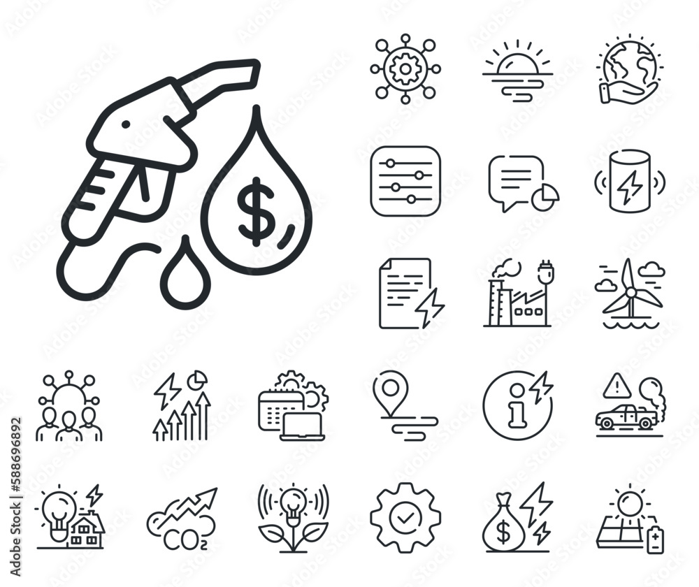 Filling gas station sign. Energy, Co2 exhaust and solar panel outline ...