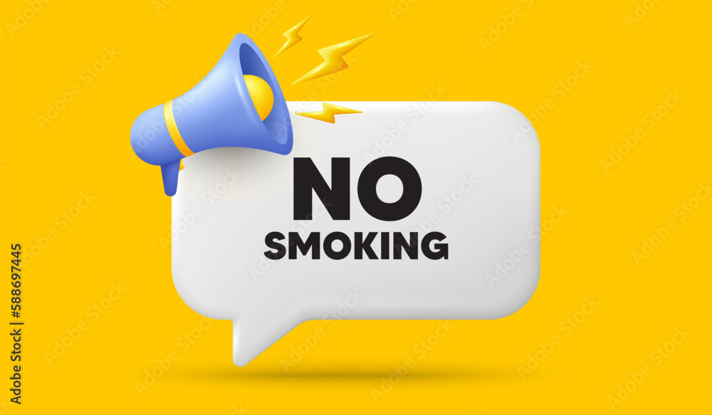 No smoking tag. 3d speech bubble banner with megaphone. Stop smoke sign ...