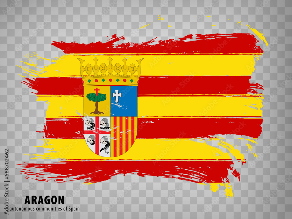 Flag of Aragon brush strokes. Flag Autonomous Community Aragon with ...