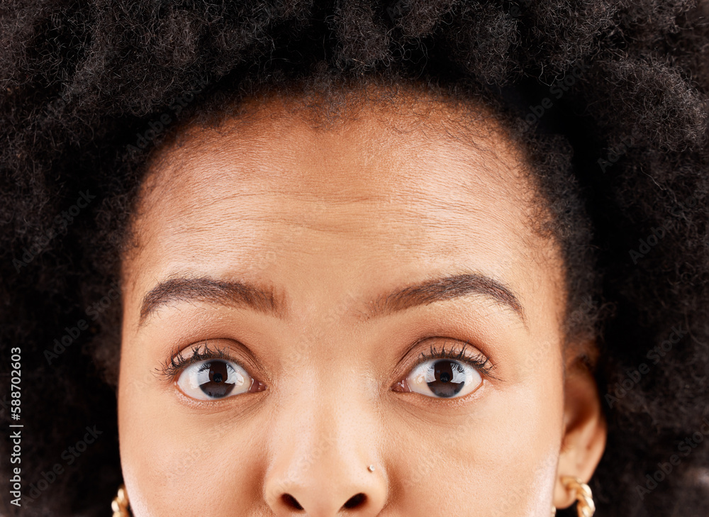 Shock Expression And The Portrait Closeup Of A Black Woman With An