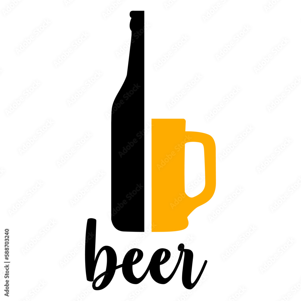 Logo cervecería. Letras palabra beer en texto manuscrito con silueta de ...