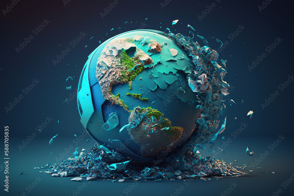 Planet Earth splashing garbage on black background, Polluted concept of ...