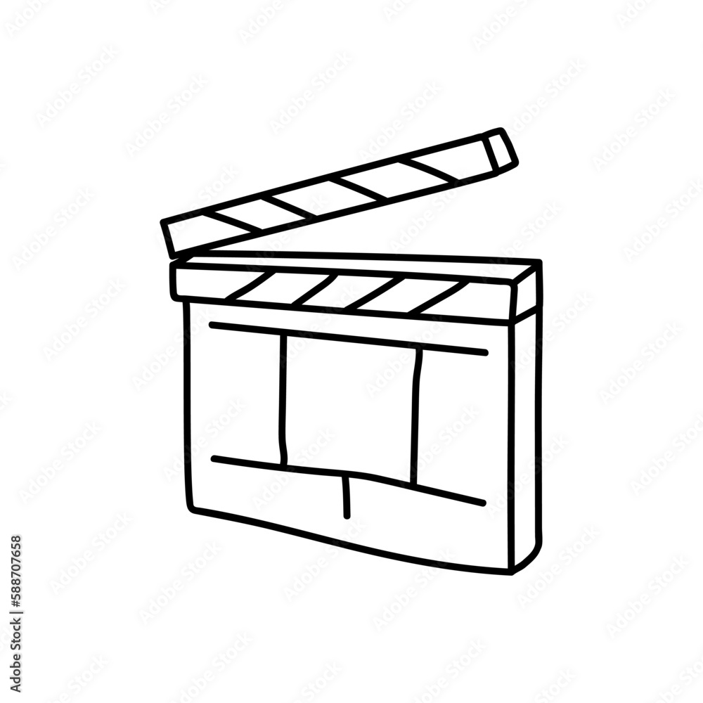 hand drawn Movie clapperboard icon. Film clapper for cinema production ...