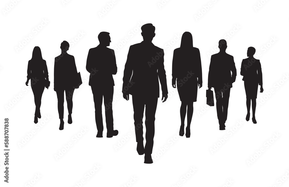 Business people walking together with confident front view vector ...