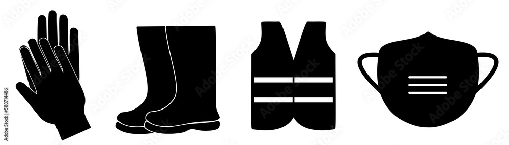 PPE required caution sign, personal protective equipments kit icon on ...