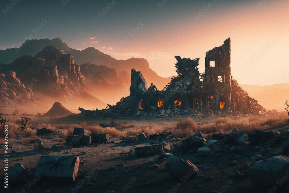Post-apocalypse: The End of the World. The terribly ruined landscape ...