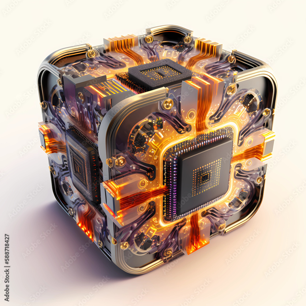 Futuristic Quantum Computer Concept Art, Superconducting, Qubits, circuit cube Stock ...