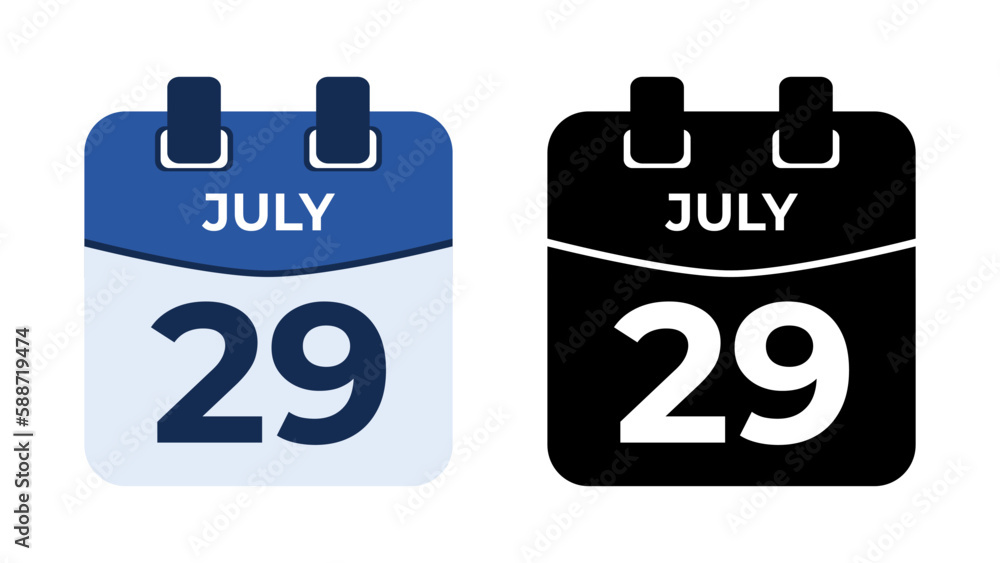 July 29 flat daily spiral calendar icon date vector image in matching ...