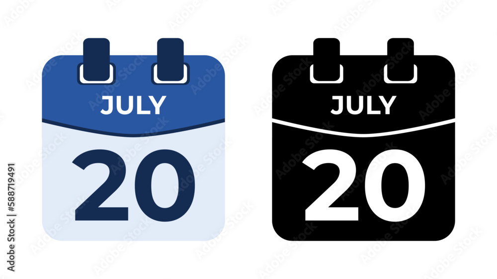 July 20 flat daily spiral calendar icon date vector image in matching ...