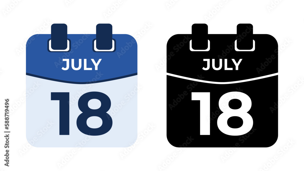 July 18 flat daily spiral calendar icon date vector image in matching ...