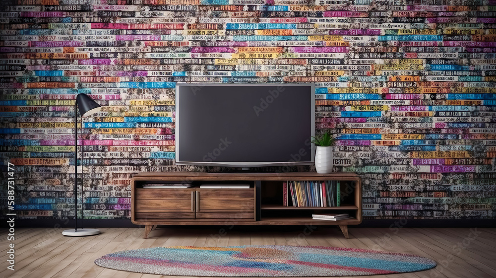 Modern living room interior of real home , huge size of TV display ...