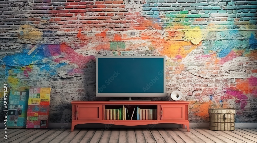 Modern living room interior of real home , huge size of TV display ...