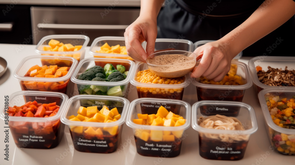 Batch Cooking Meal Prep Woman Packing Food in Tupperware for Organized ...